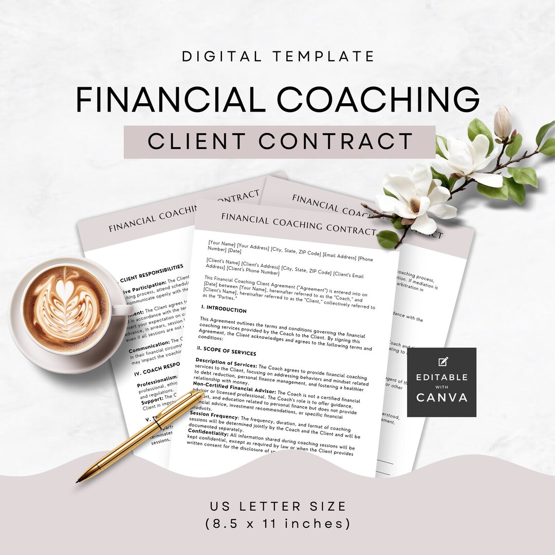 Financial Coaching Contract, New Client Agreement Canva Template, US ...