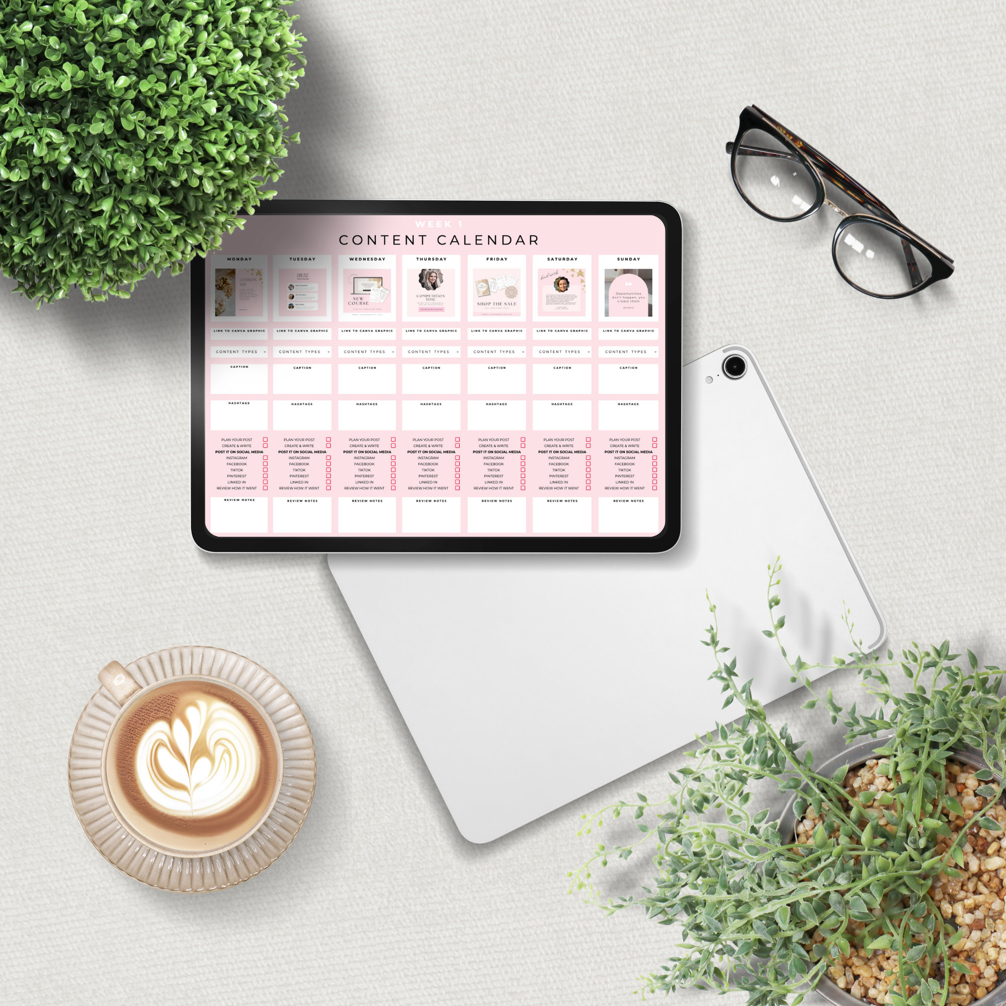 Pink Content Calendar Google Sheets, Social Media Planner, Editable ...