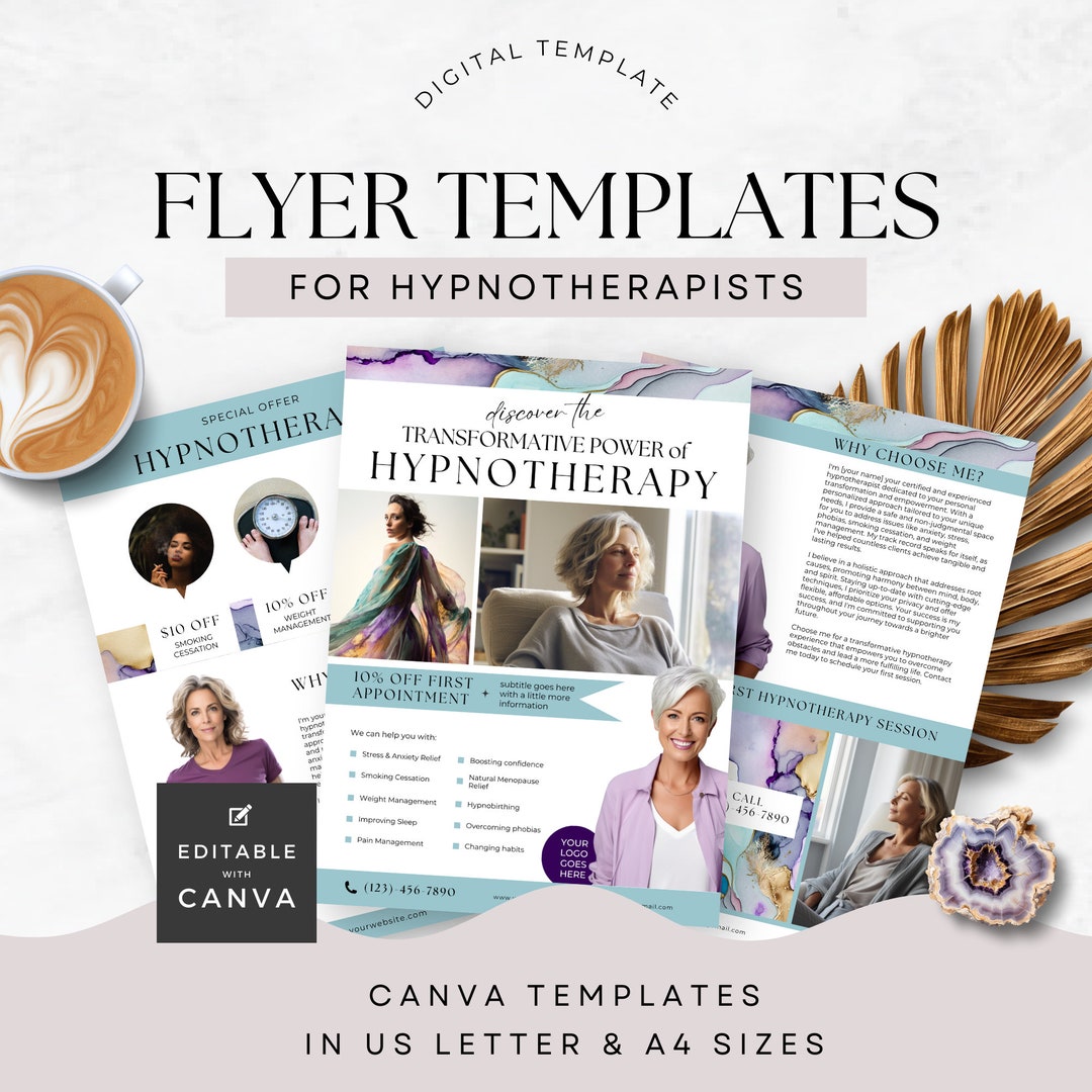 Hypnotherapy One Page Advert Printable, Canva Template, Hypnotherapist ...