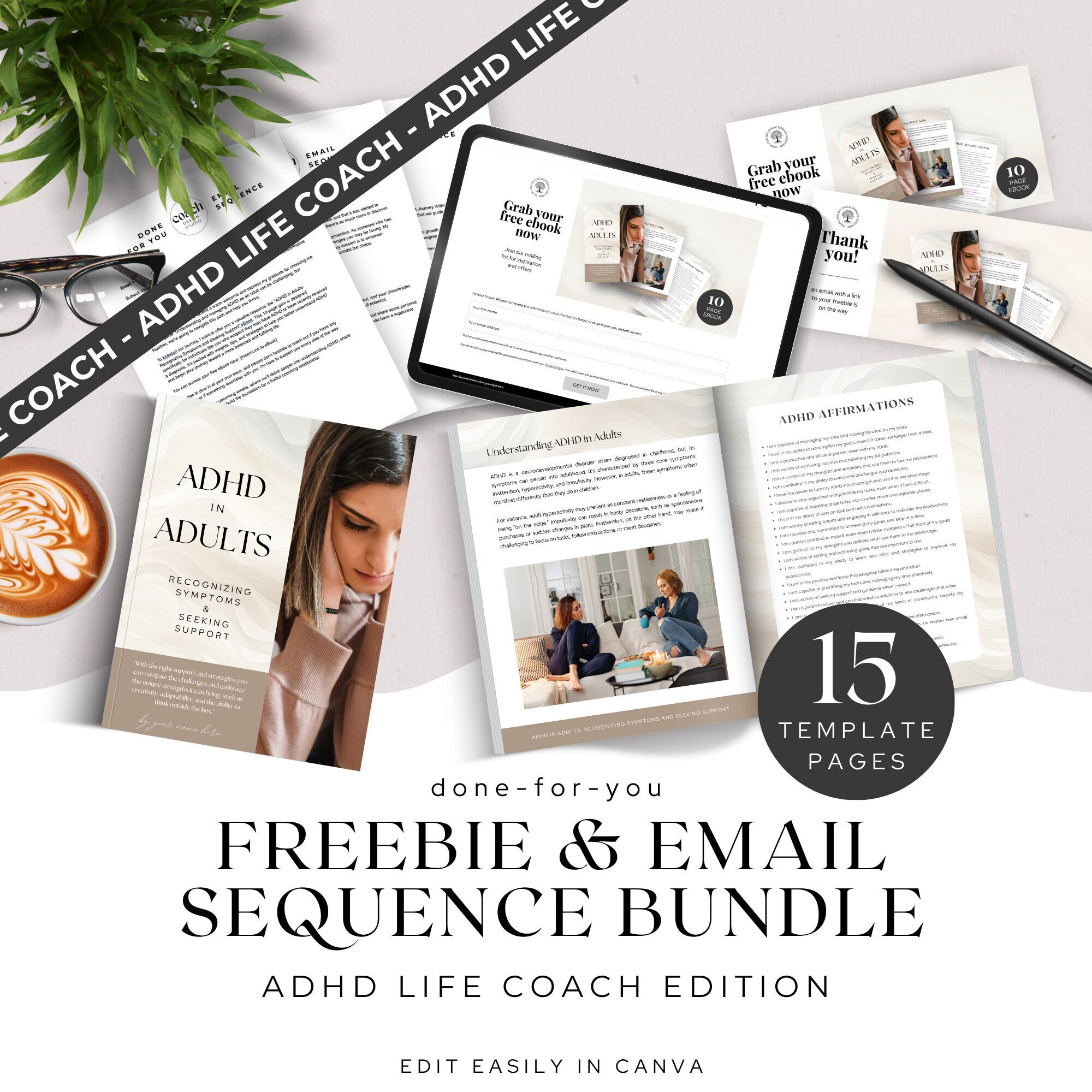ADHD Life Coach Freebie and Email Sequence, Lead Magnet Canva Template ...