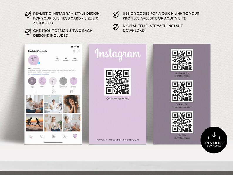 Business Card QR Code Insta Style IG Biz Brand Canva Template for Coach ...