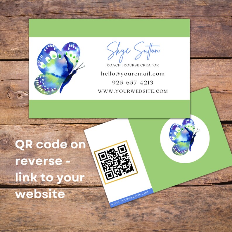 Business Card Template Butterfly, QR Code Business Card, Blue and Green ...