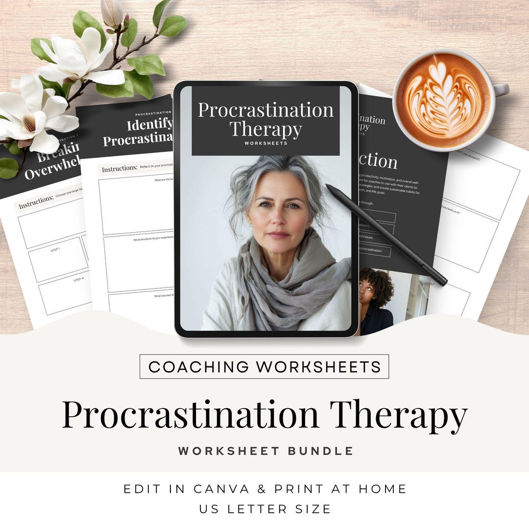 Procrastination Therapy Worksheet Set, Canva Templates, Mental Health ...