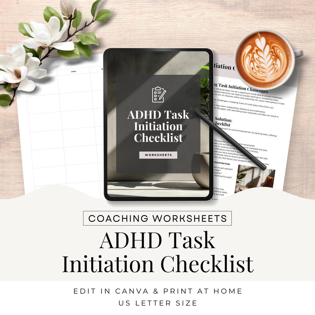 ADHD Task Initiation Worksheet Checklist Executive Functioning Coach ...