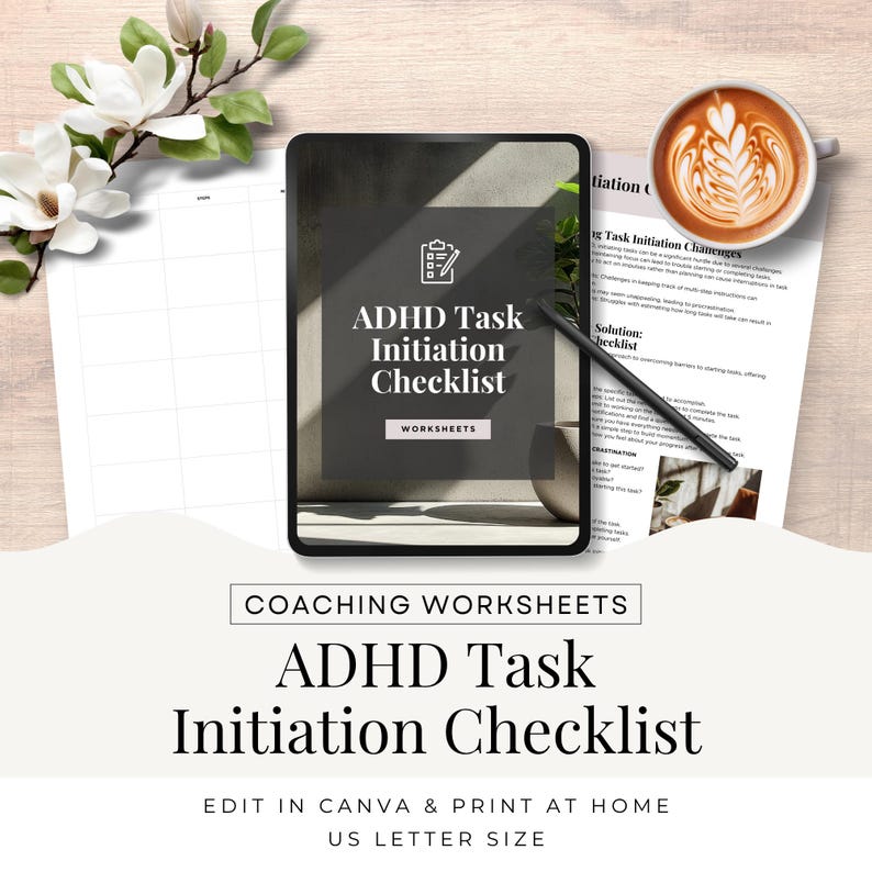 ADHD Task Initiation Worksheet Checklist Executive Functioning Coach ...