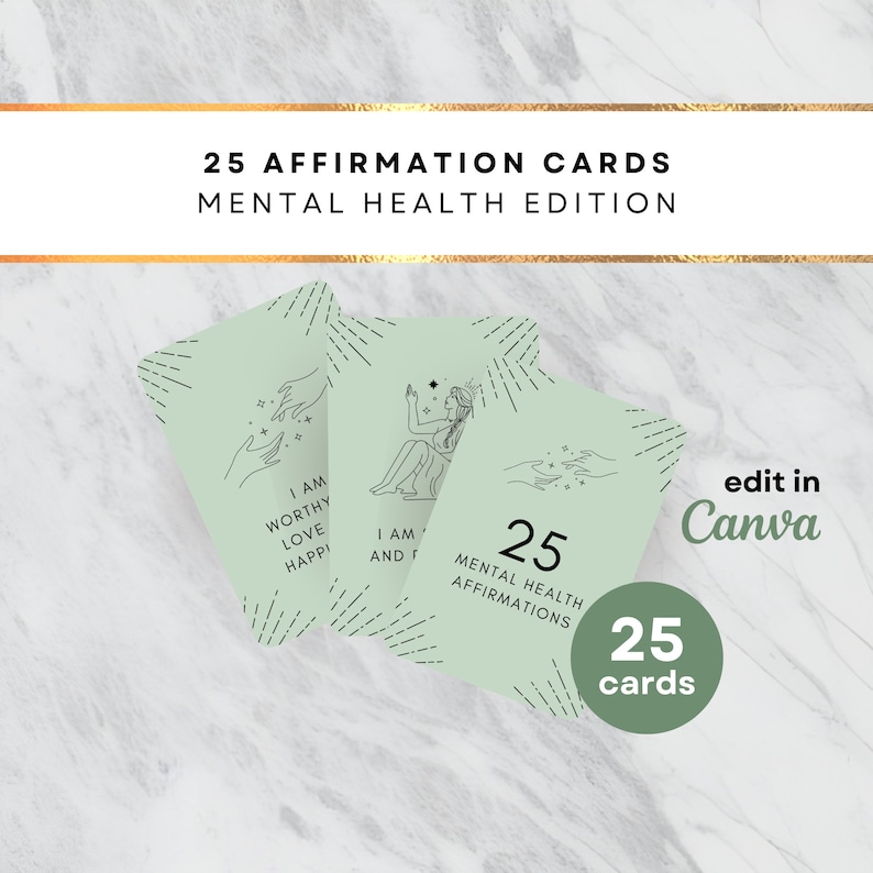 Editable Mental Health Affirmation Cards, Positive Thinking, Wellbeing ...