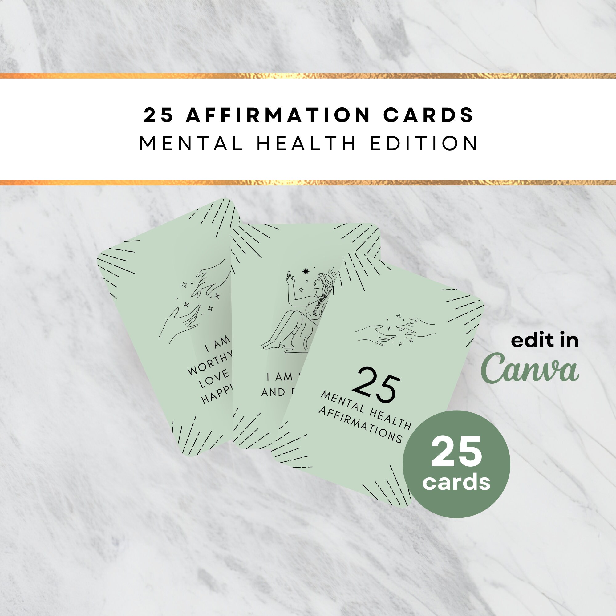 Editable Mental Health Affirmation Cards, Positive Thinking, Wellbeing ...