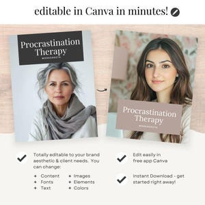 Procrastination Therapy Worksheet Set, Canva Templates, Mental Health ...