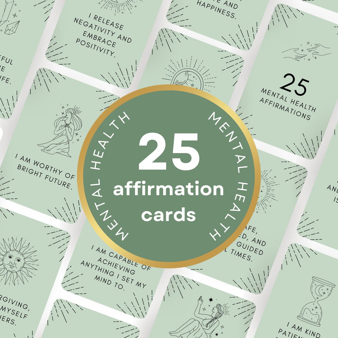 Editable Mental Health Affirmation Cards, Positive Thinking, Wellbeing ...