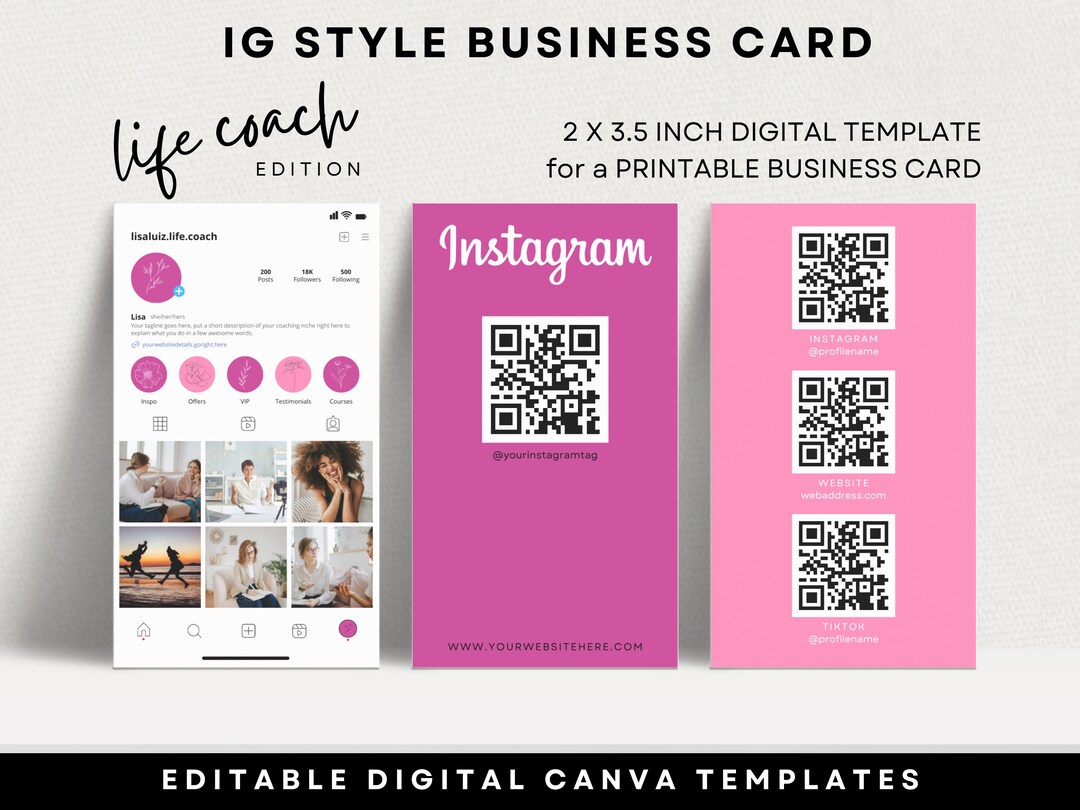 Coach Business Card IG Style Canva Template, Biz Card to Match Socials ...