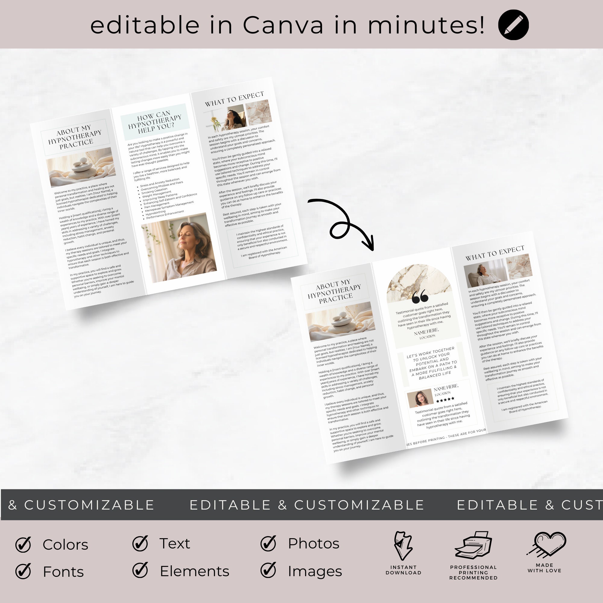 Tri-fold Hypnotherapy Marketing Brochure Customizable Canva Template ...