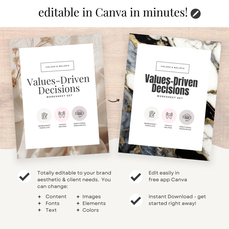 Core Values Worksheet, Values Driven Decisions, Canva Template, Self ...