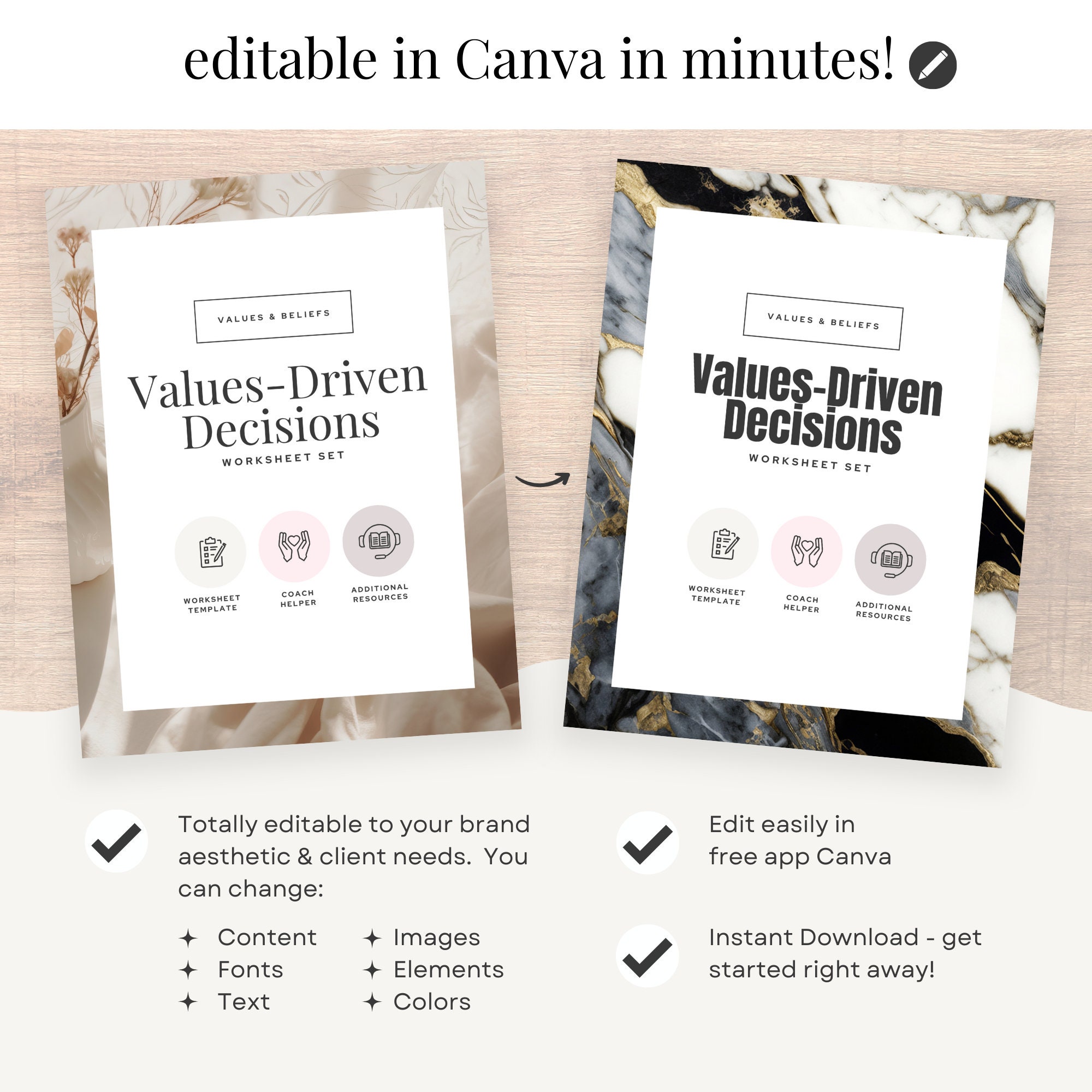 Core Values Worksheet, Values Driven Decisions, Canva Template, Self ...