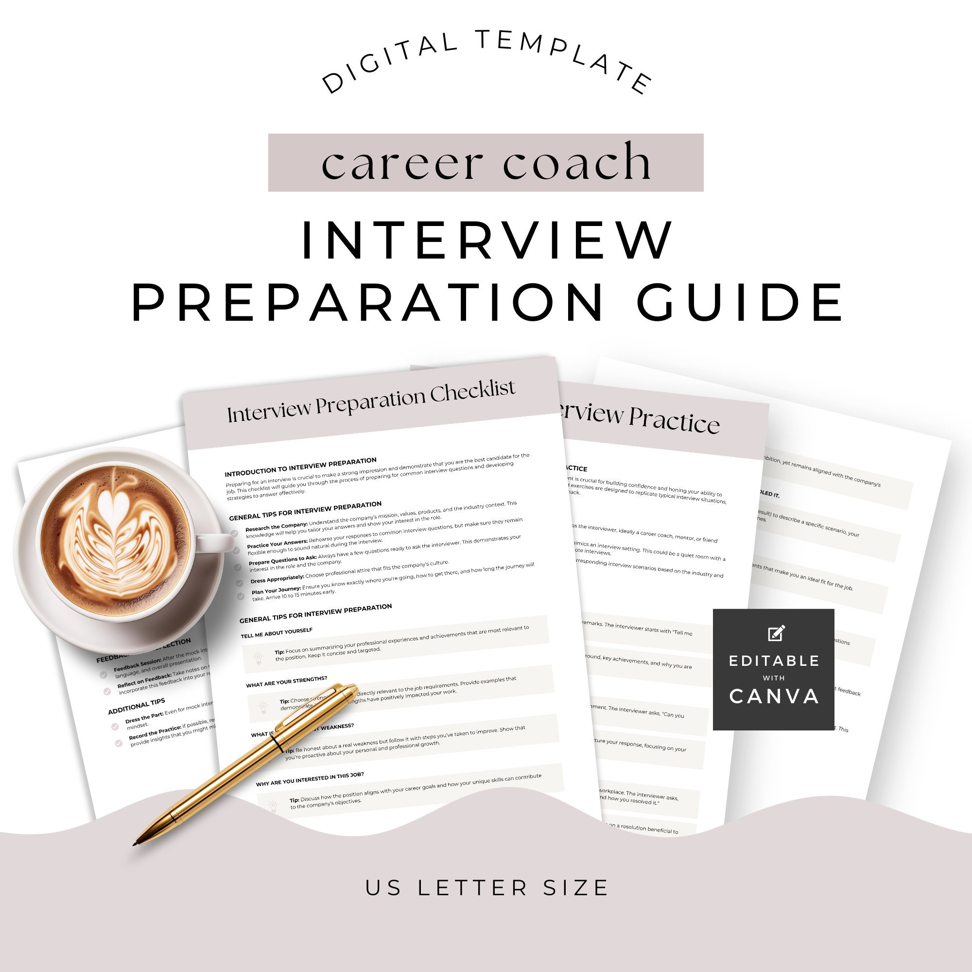 Interview Preparation Guide Career Coach Handout Canva Template ...