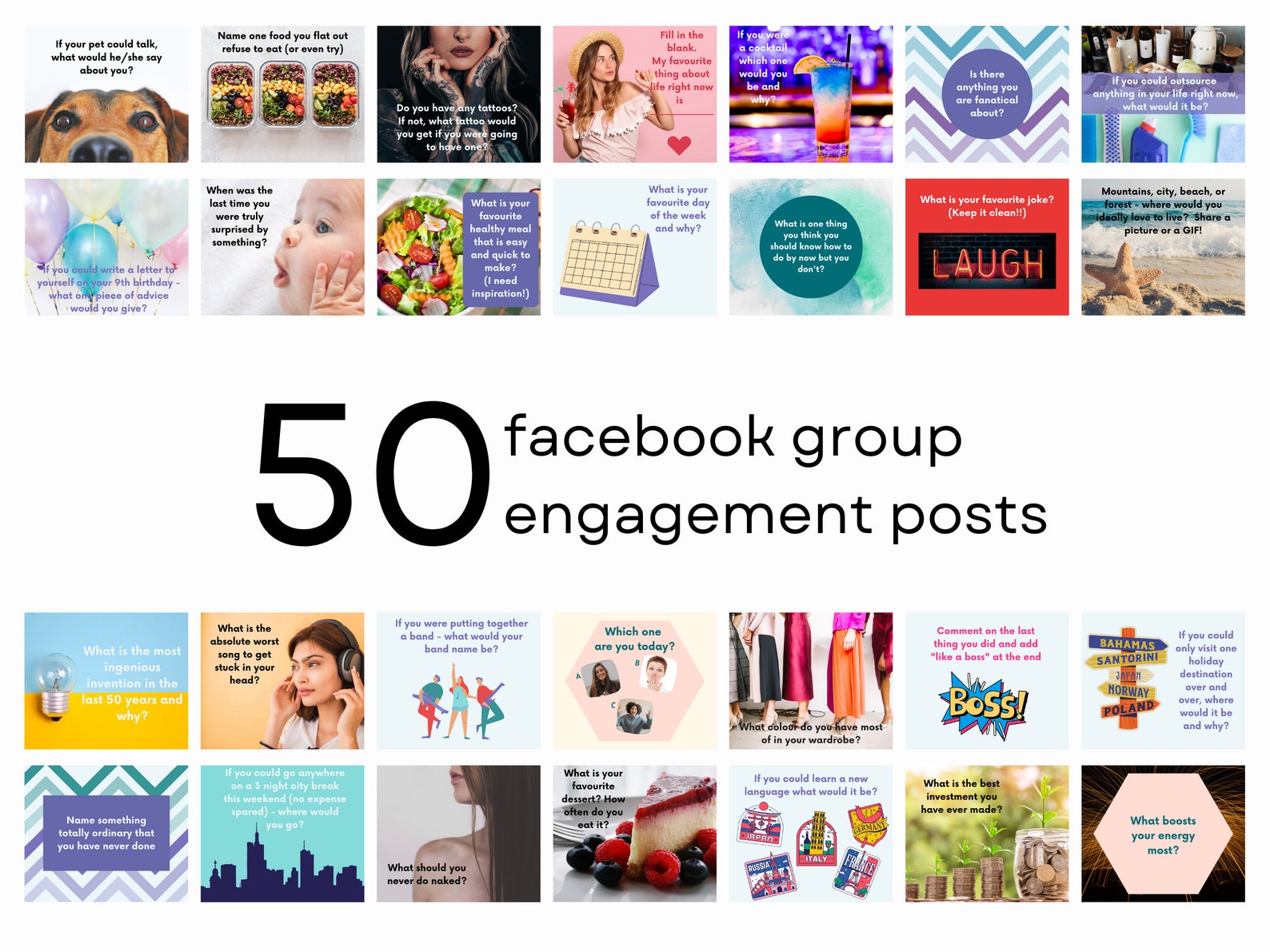 Facebook Group Engagement Posts Vol. 1 INSTANT DOWNLOAD Canva Templates ...