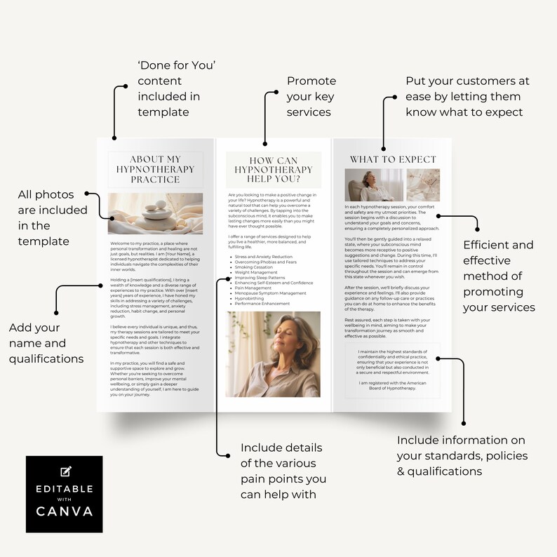 Hypnotherapy Tri Fold Leaflet Canva Template, Hypnotherapist Marketing, Hypnosis Promo, Trifold ...