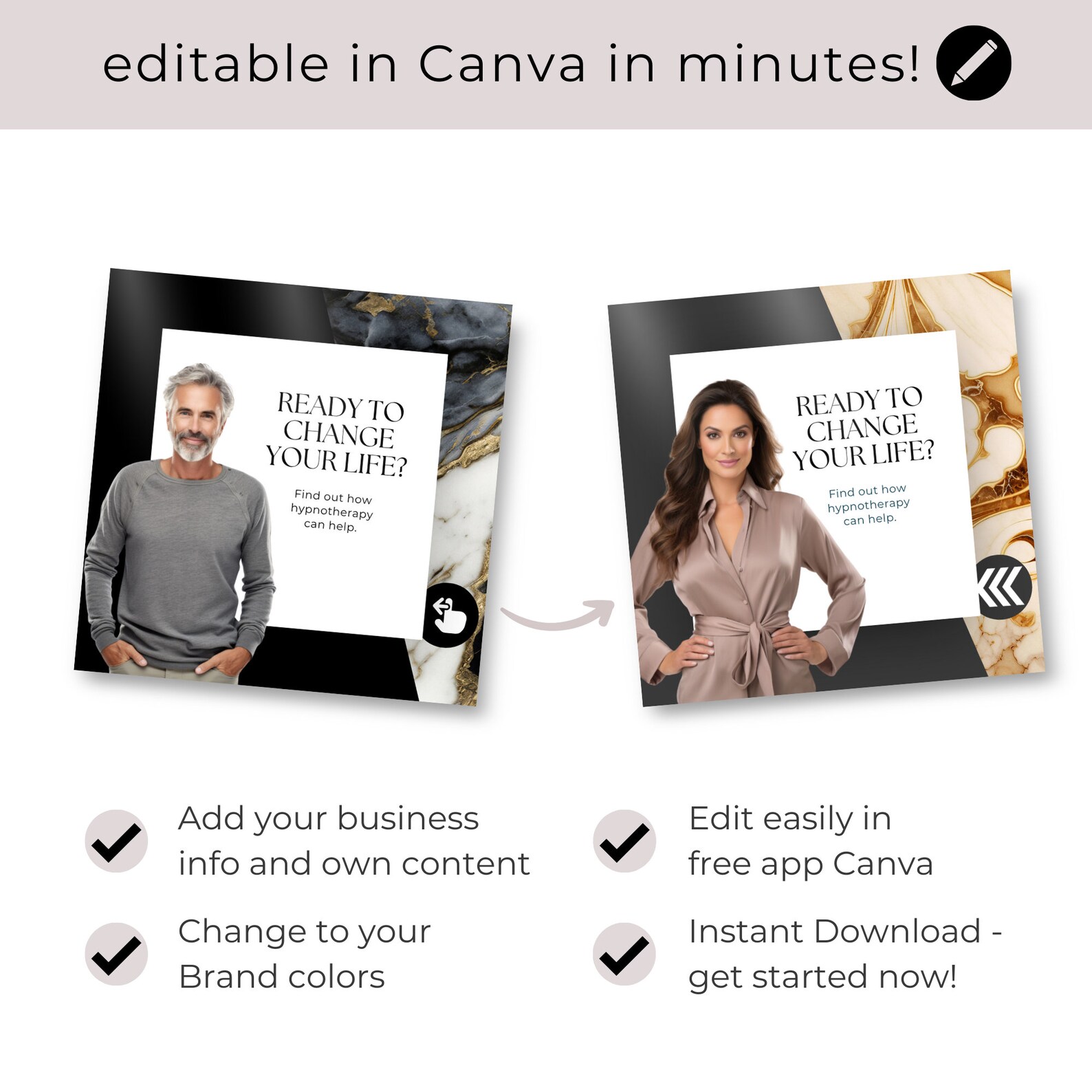 Insta Carousel Posts for Hypnotherapy, IG Engagement Editable Canva ...