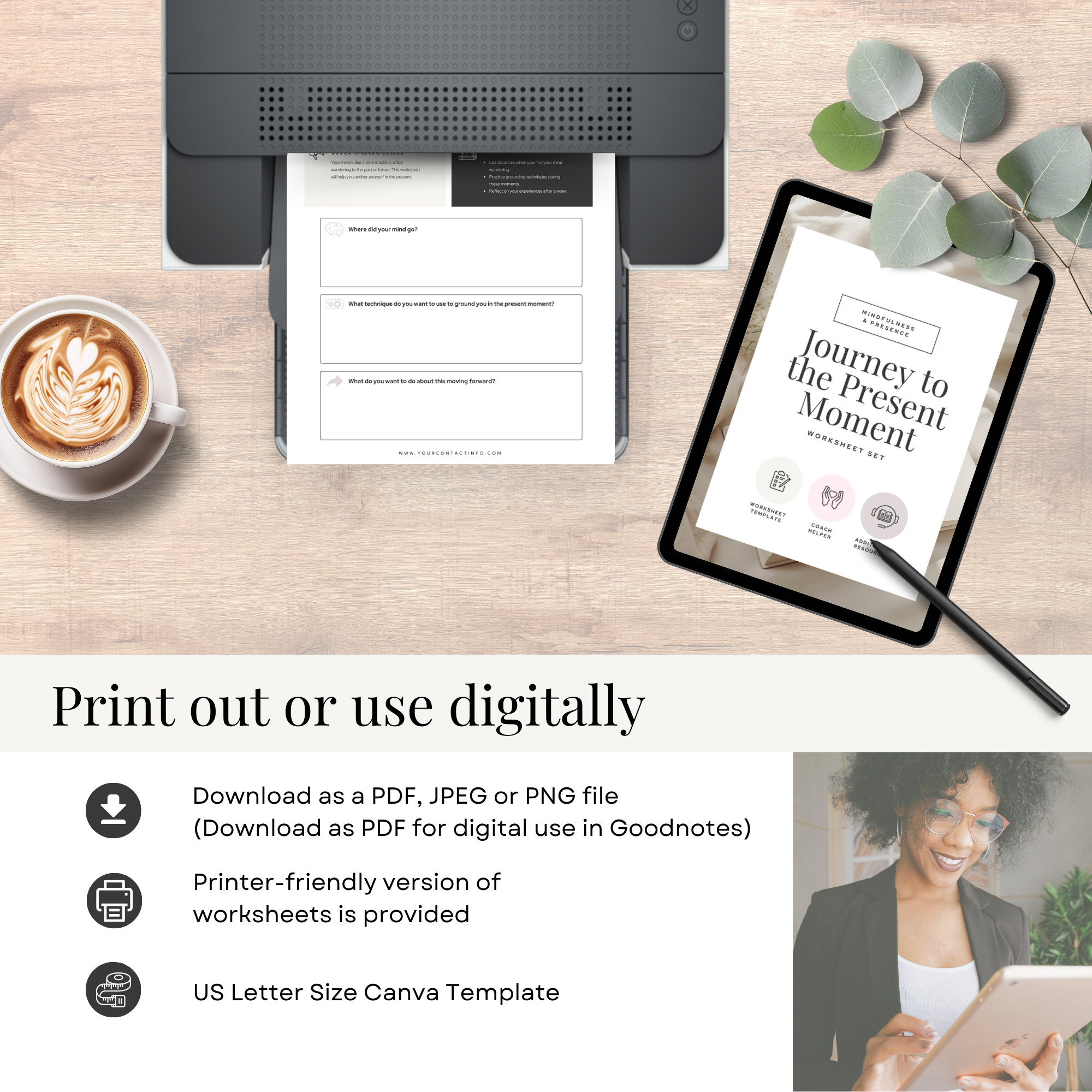 Present Moment Worksheet Canva Template, Wellness Wellbeing Present ...