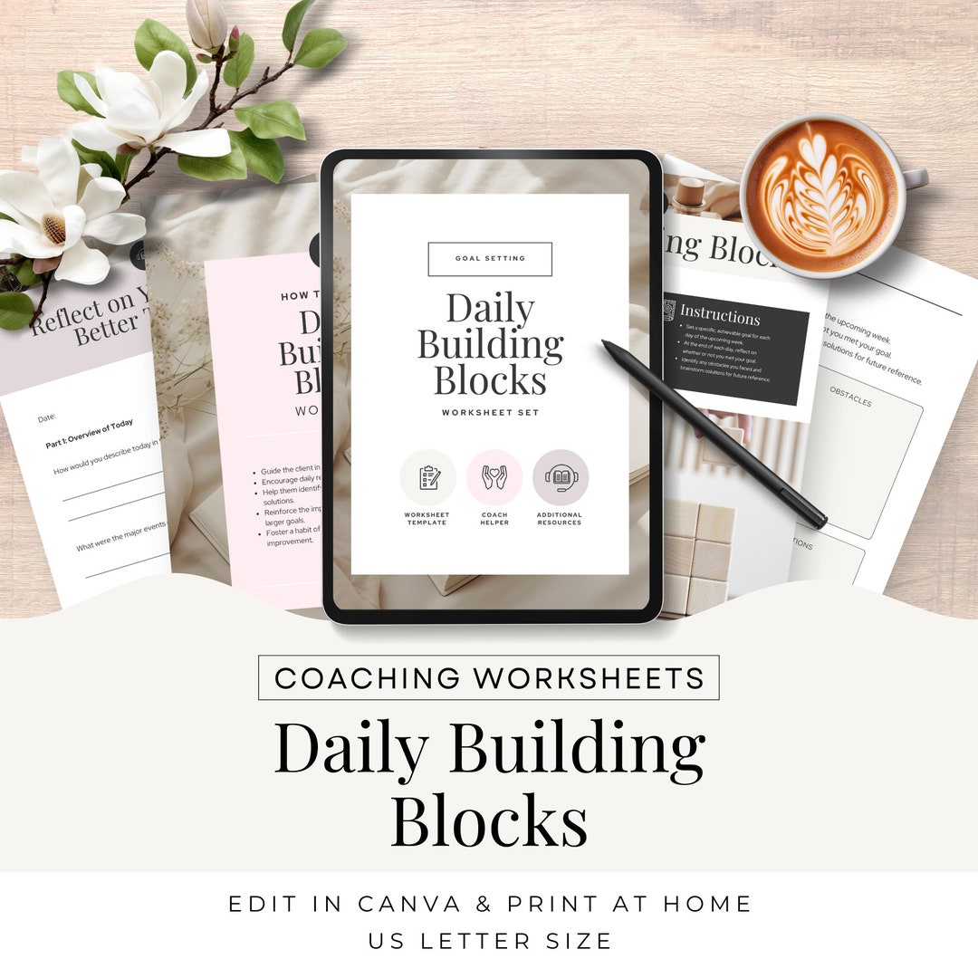 Goal Achievement Worksheet, Canva Template, Daily Building Blocks, Self ...