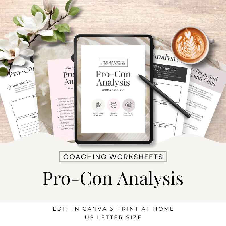 Pros and Cons Analysis Worksheet Canva Template Coaching - Etsy