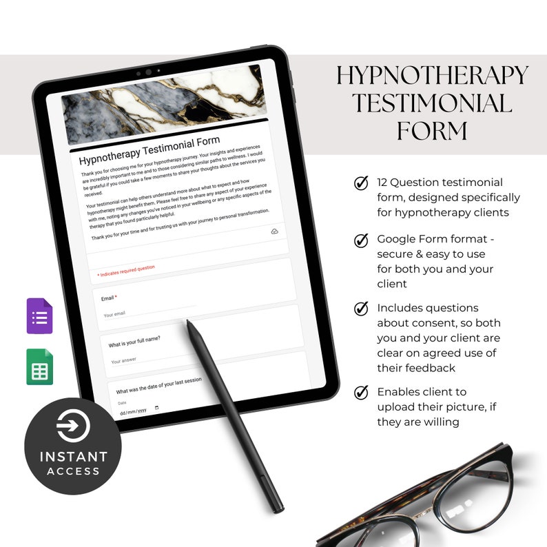 Hypnotherapy Testimonial Form Template, Digital Google Form for ...