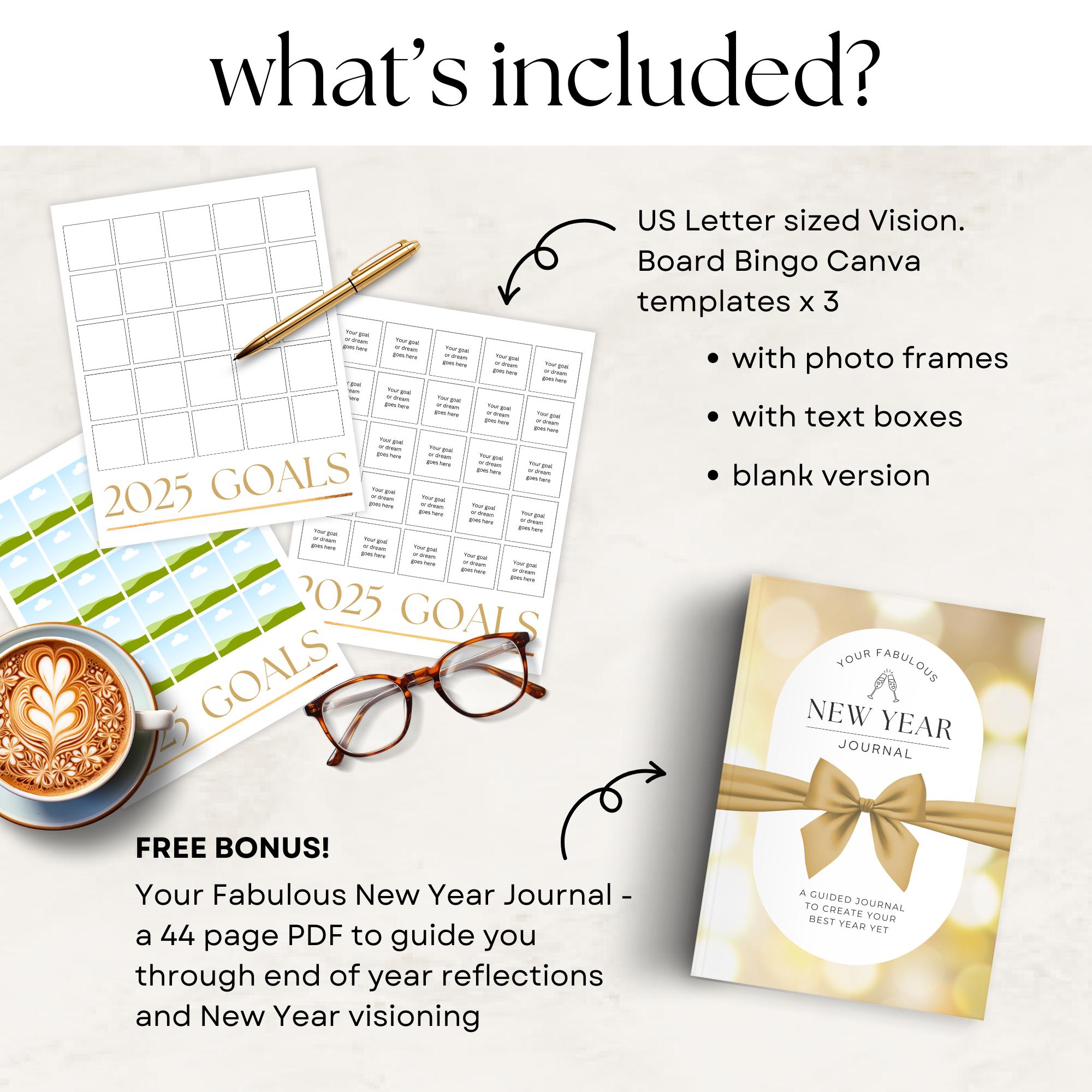 Vision Board Bingo 2025 New Year Resolutions Dream Manifestation ...