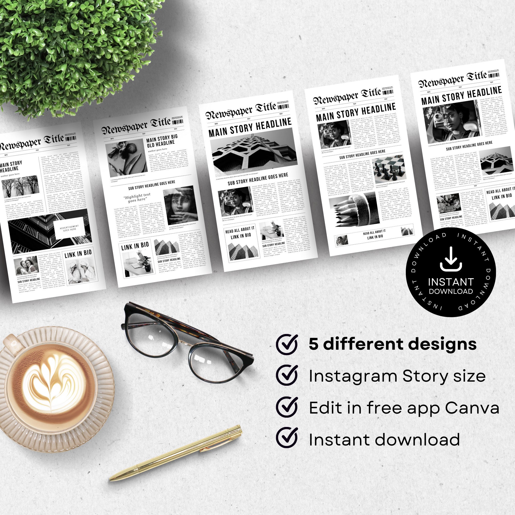 Newspaper Template Editable Instagram Story, Scroll Stopping Canva ...