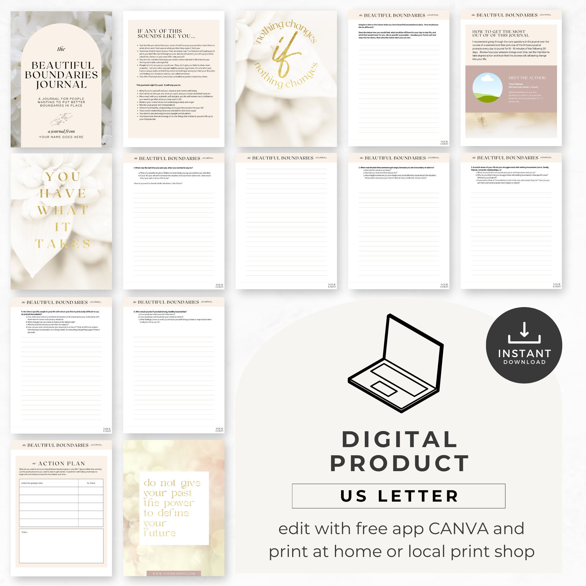 Lead Magnet Canva Template, Done for You Beautiful Boundaries Journal, Freebie, Ebook for ...