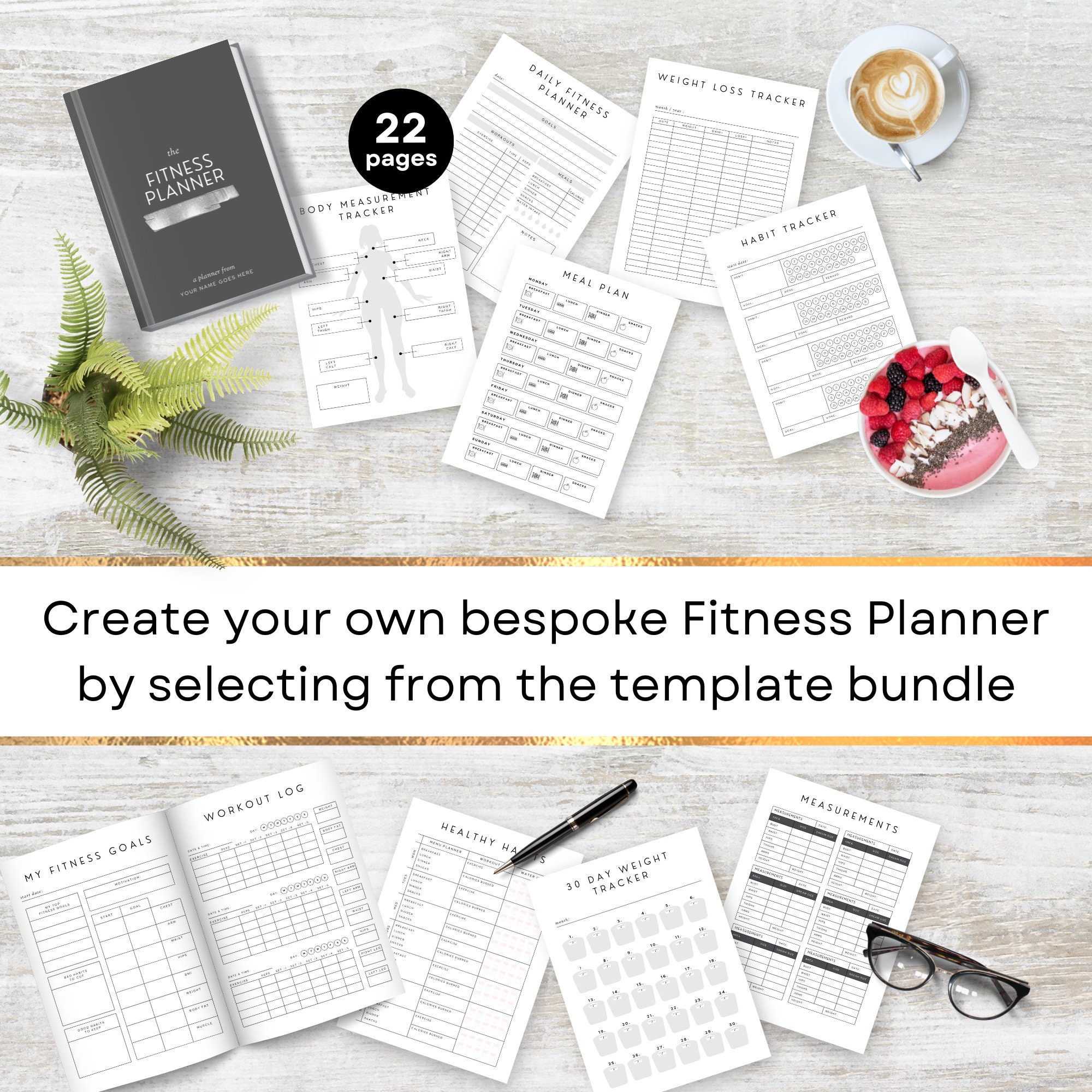 Fitness Planner Journal Printable Health Coach Template - Etsy