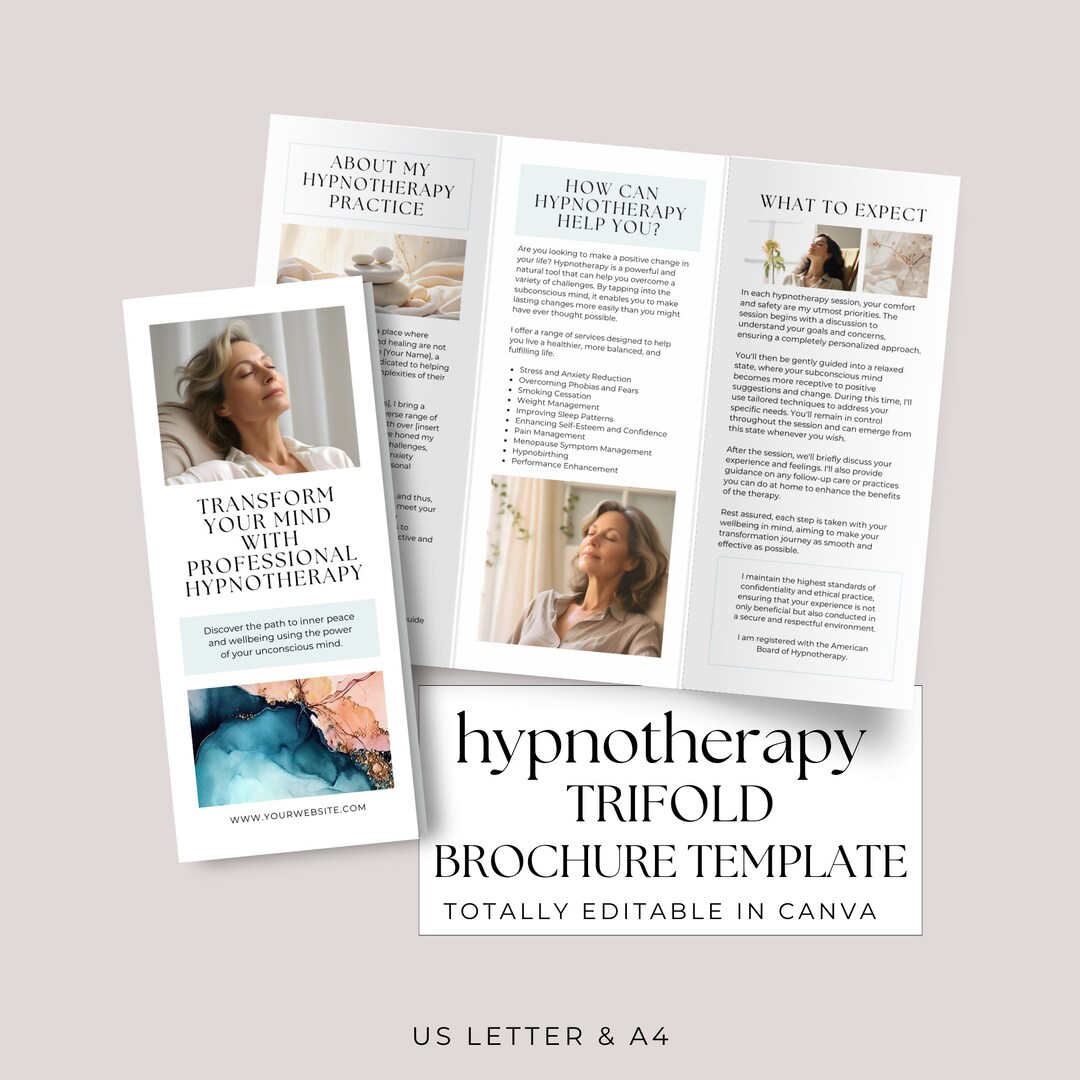 Tri-fold Hypnotherapy Marketing Brochure Customizable Canva Template ...