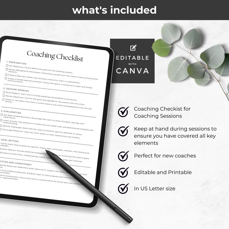Coaching Session Checklist Canva Template Life Coach Initial Session ...