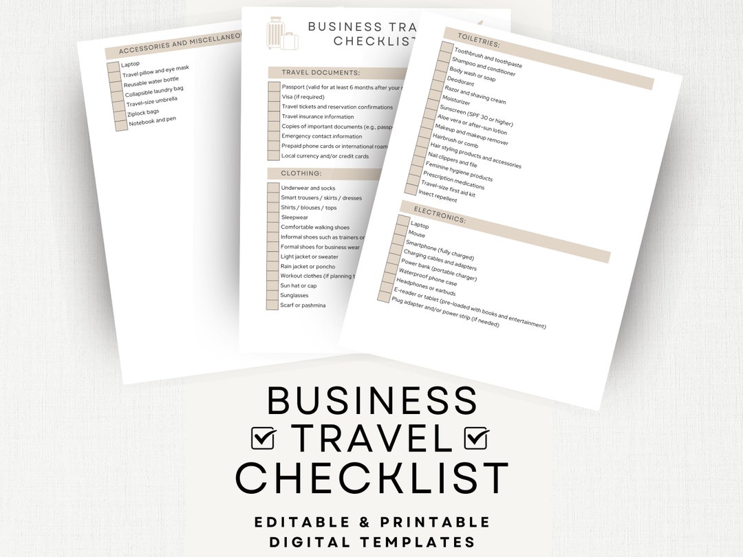 Business Travel Checklist Canva Template, Biz Trip Packing List ...
