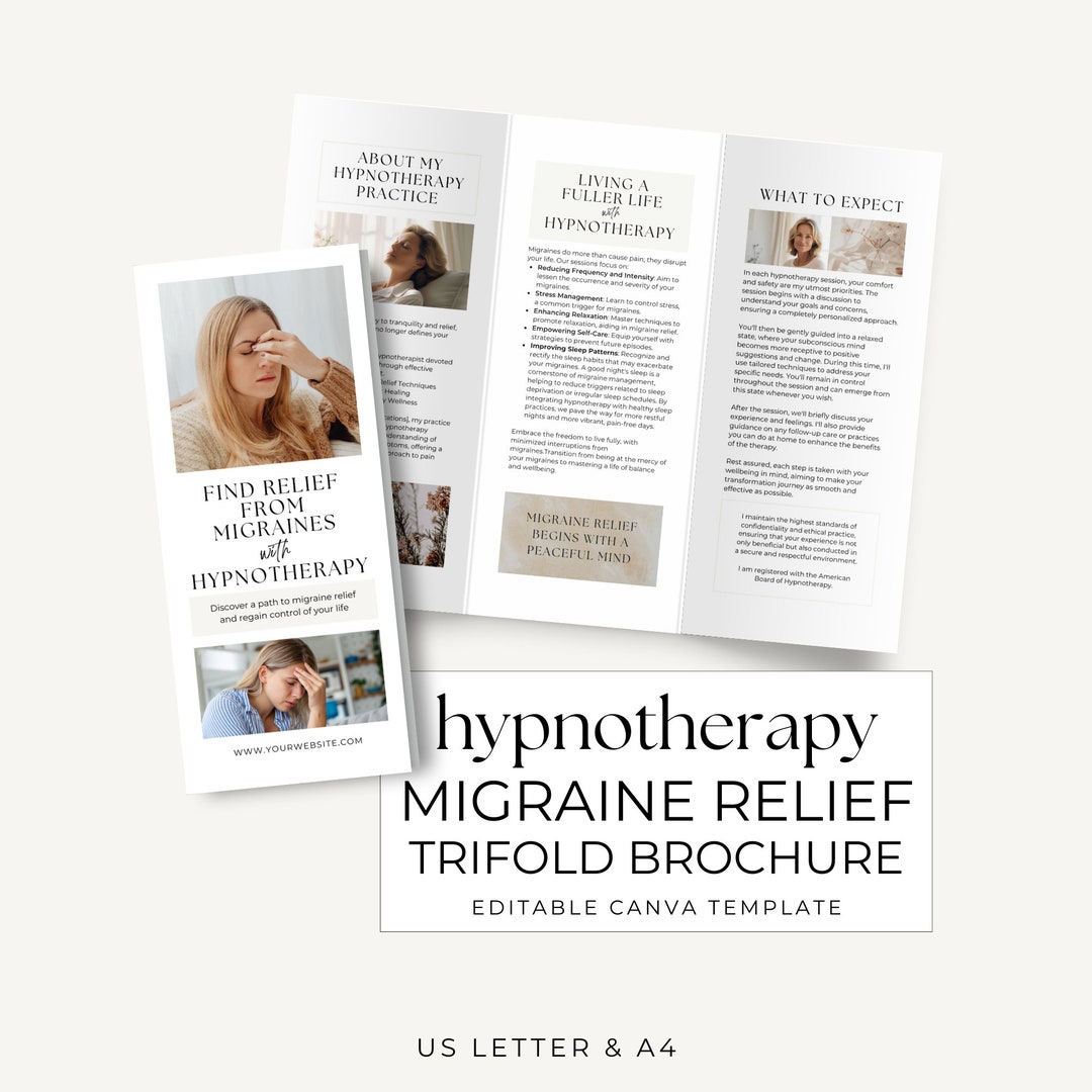 Hypnotherapy Trifold Pamphlet Migraine Relief, Hypnotherapist Promo ...