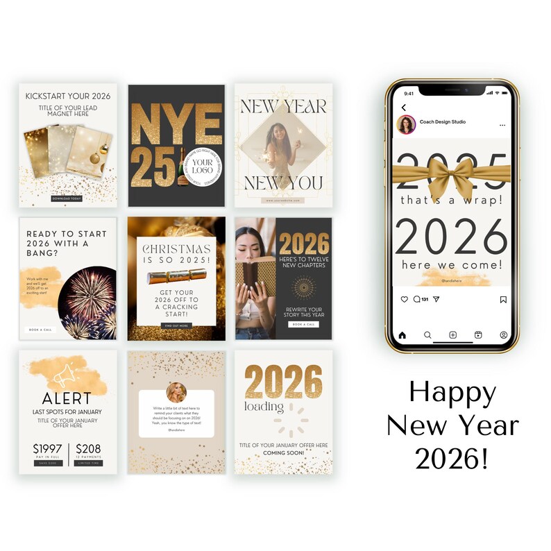 New Year 2026 Insta Post Templates January Social Media for Coaches and ...