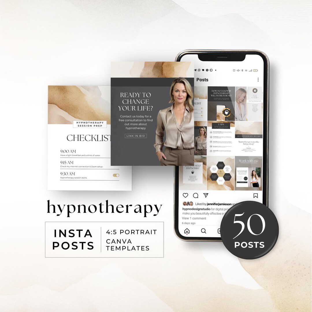Insta Posts Canva Template for Hypnotherapist, Instagram IG Feed Social ...