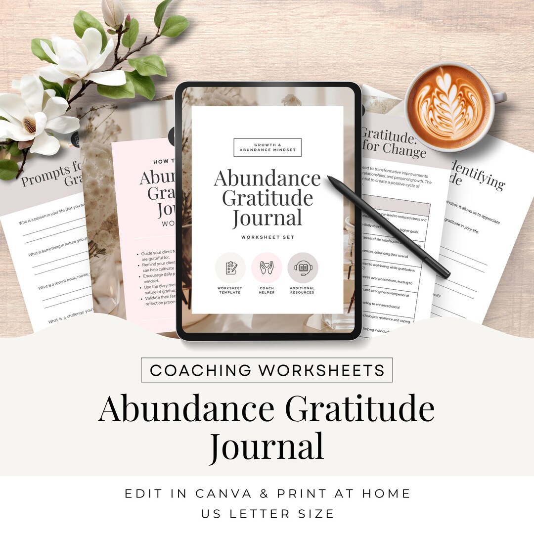 Abundance Gratitude Journal Worksheet Canva Template, Coaching Mental ...