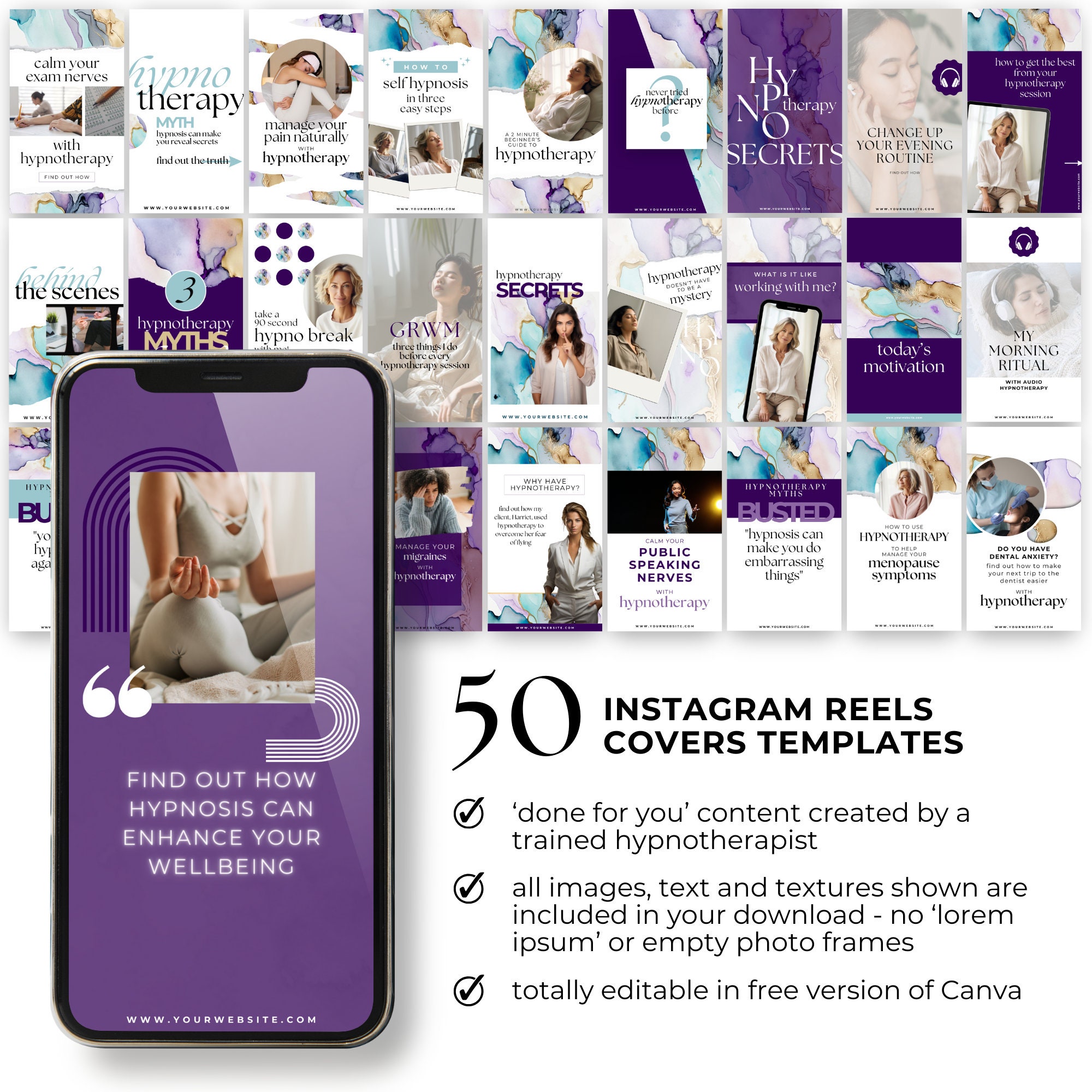 Hypnotherapist Instagram Reels Cover Templates, Hypnosis IG, Edit in ...