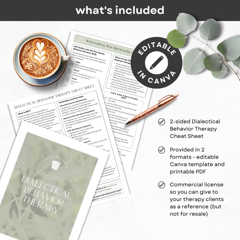 Dialectical Behavior Therapy Cheat Sheet Canva Template DBT Client ...