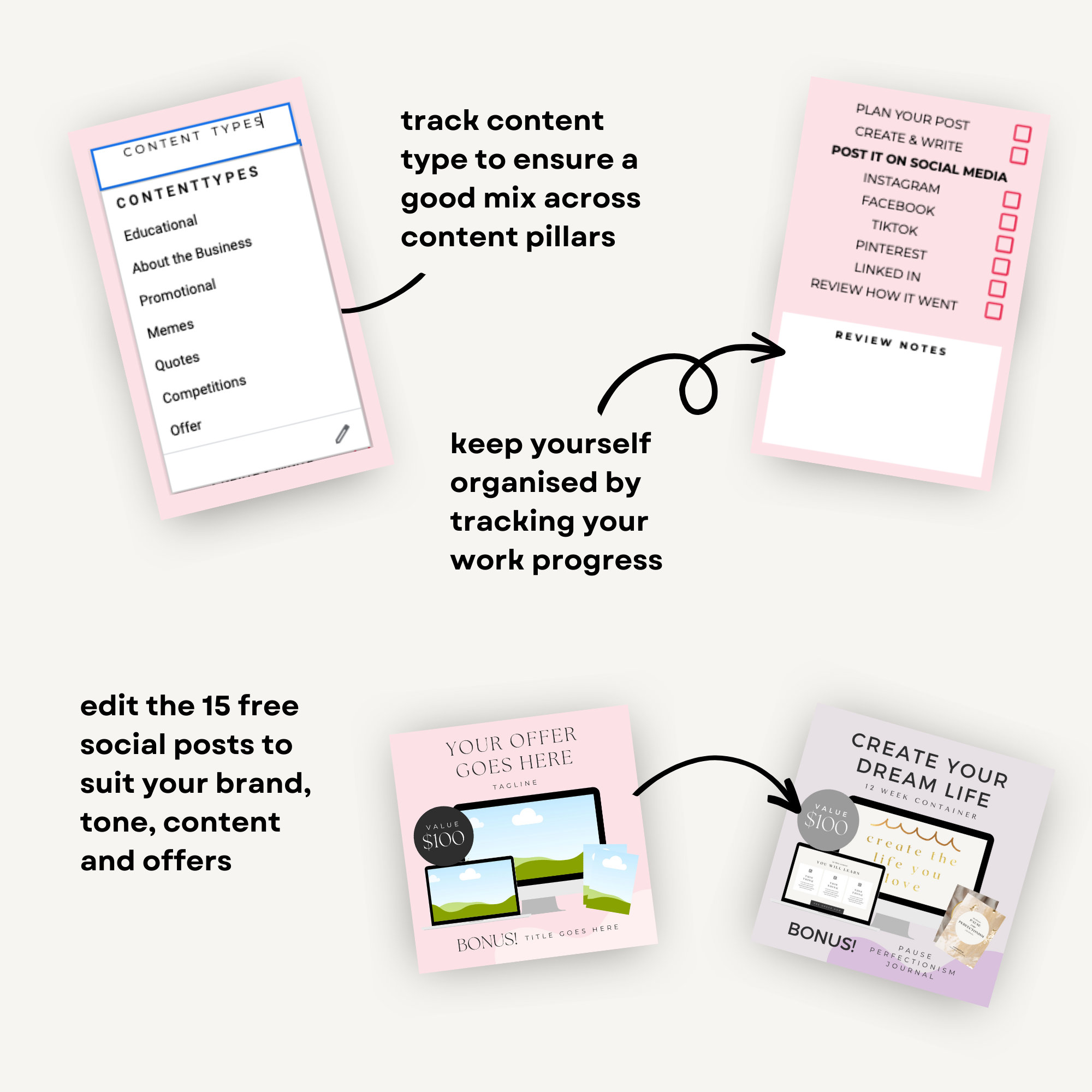 Pink Content Calendar Google Sheets, Social Media Planner, Editable ...