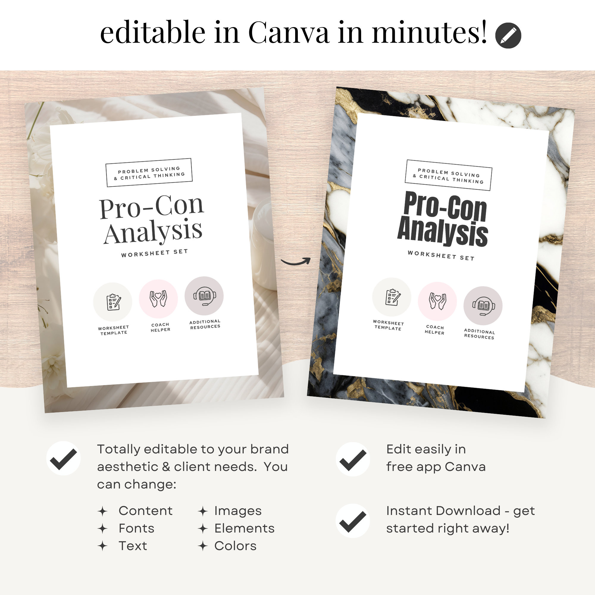 Pros and Cons Analysis Worksheet Canva Template Coaching - Etsy