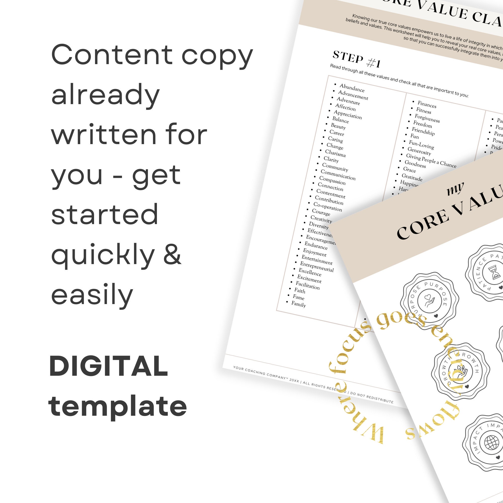 Core Value Clarity Worksheet, Done for You Freebie, Lead Magnet ...