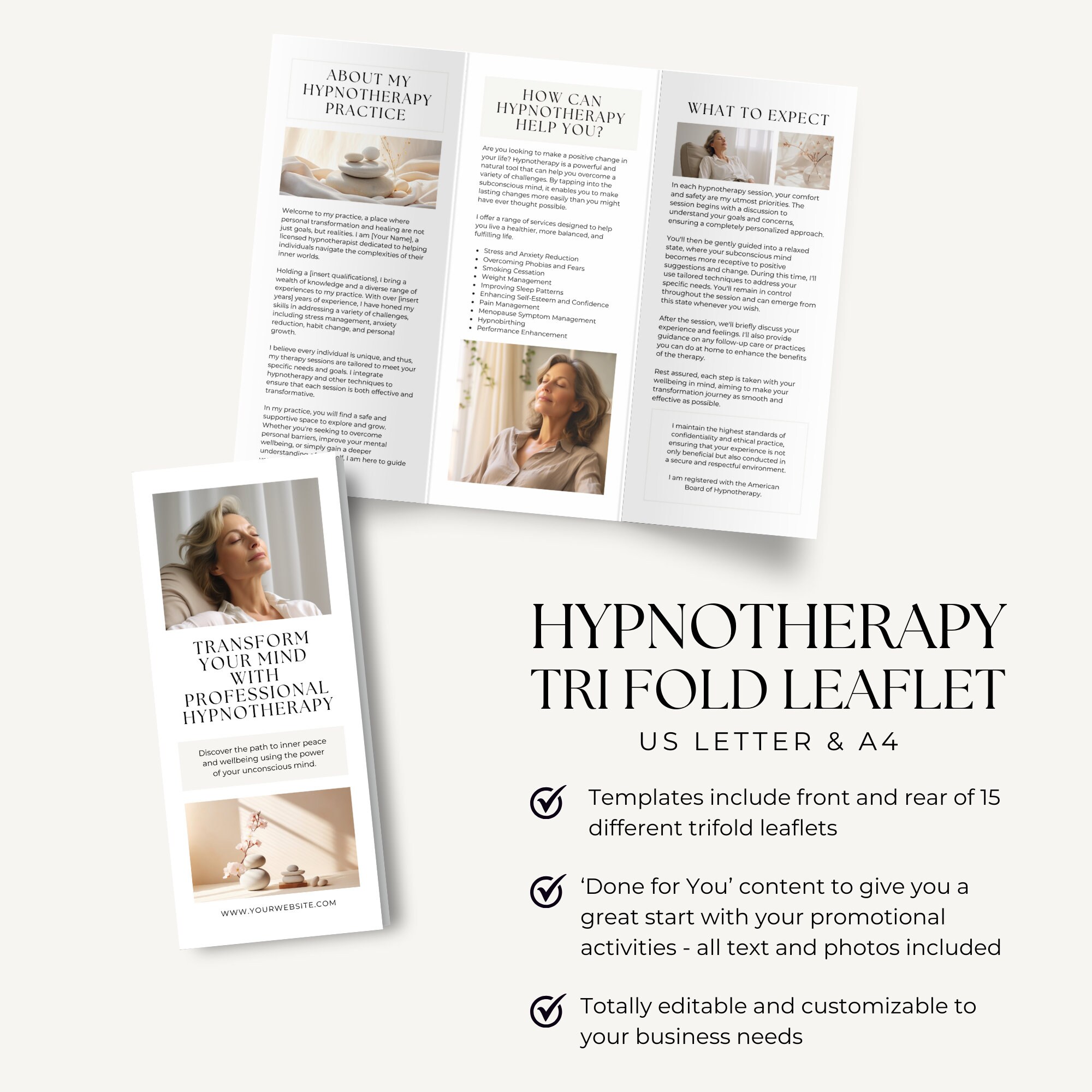 Hypnotherapy Trifold Leaflet Bundle Hypnosis Promo Pamphlets ...