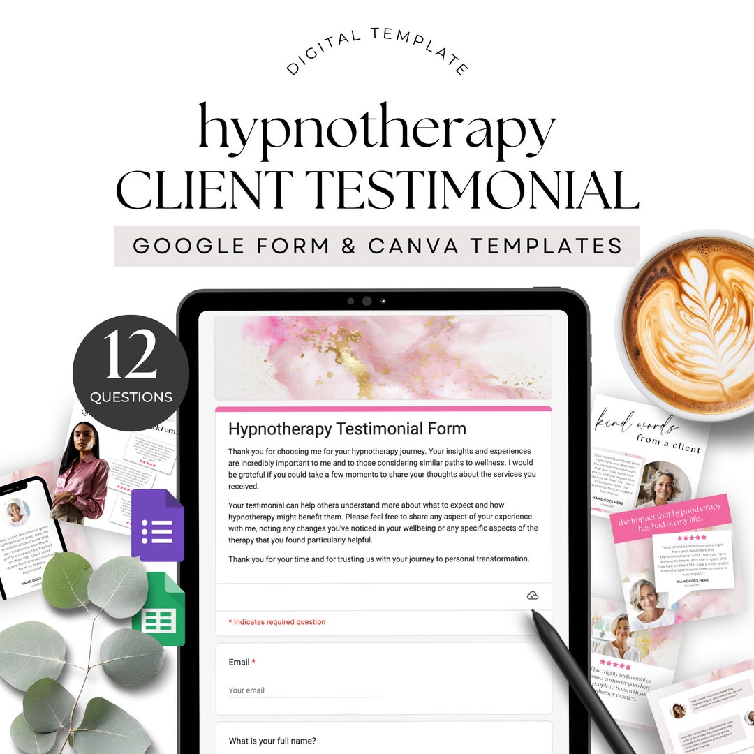 Hypnotherapist Client Testimonial Template, Digital Form Google Form ...
