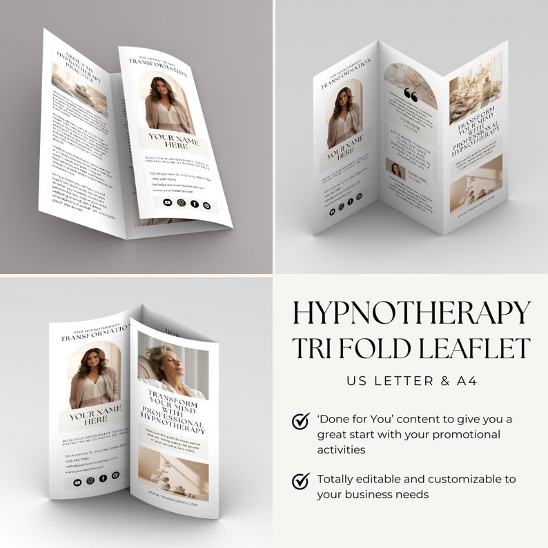 Hypnotherapy Tri Fold Leaflet Canva Template, Hypnotherapist Marketing ...