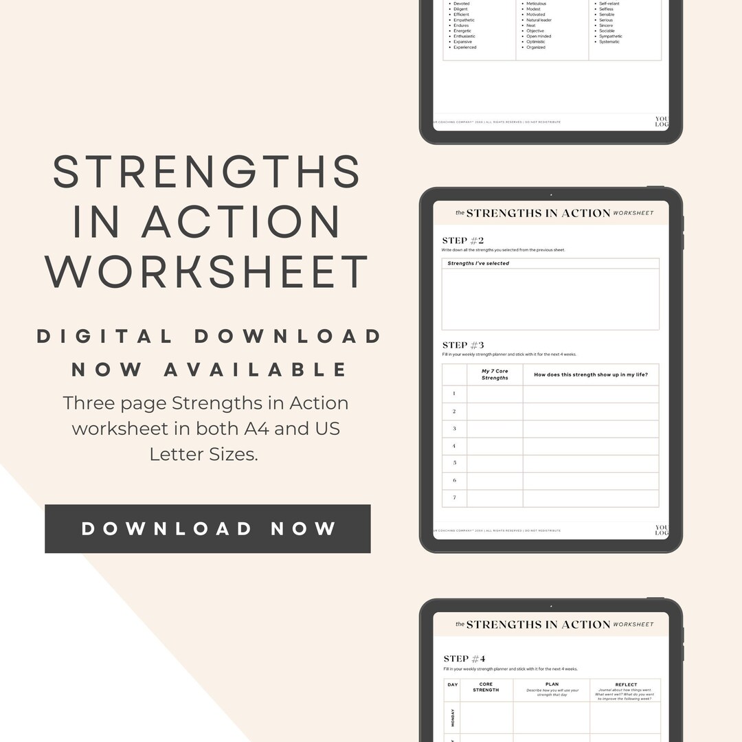 Strengths in Action Worksheet, CANVA Template, Freebie, Lead Magnet ...