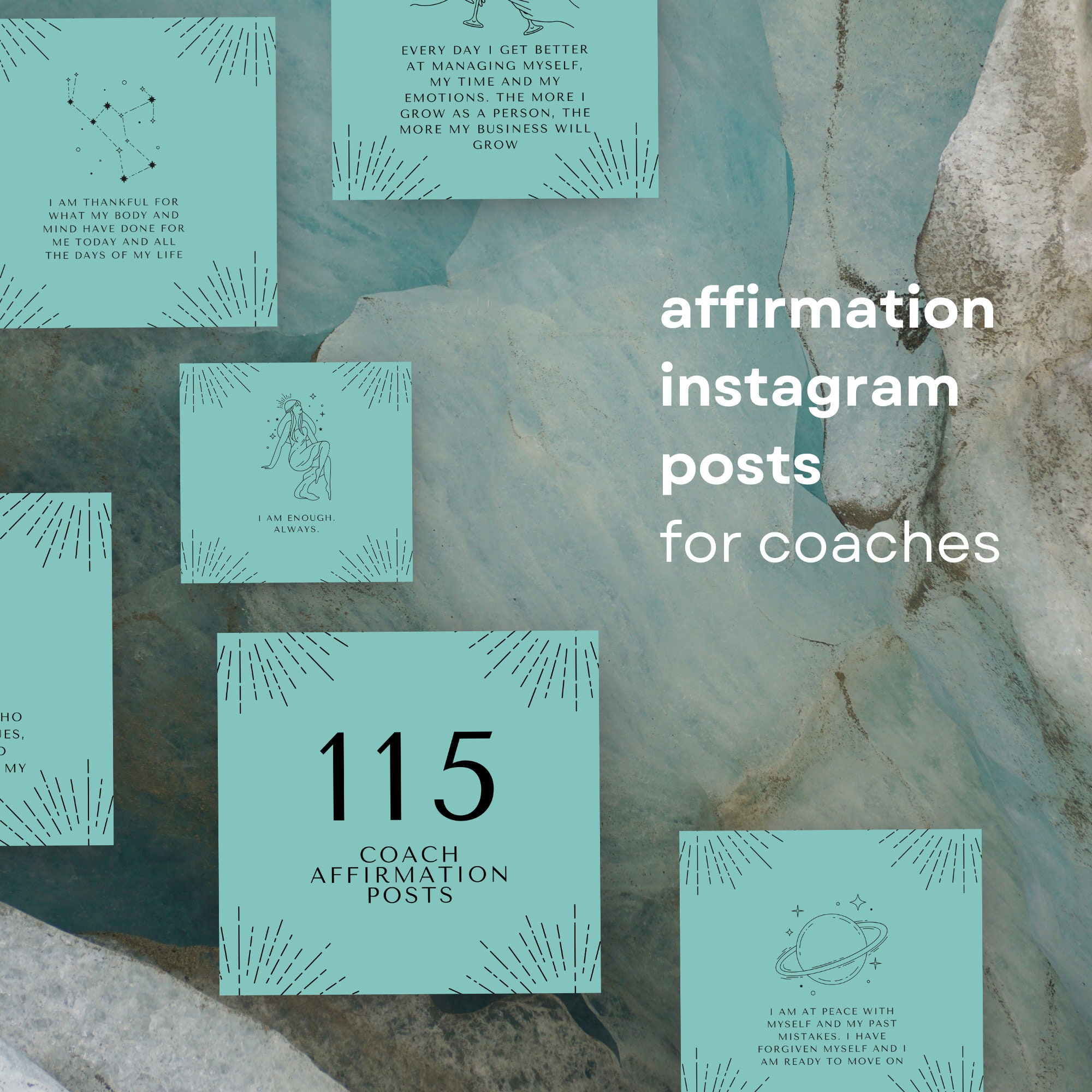 Turquoise Instagram Post Template Affirmations, Quote Pack for Coaches ...