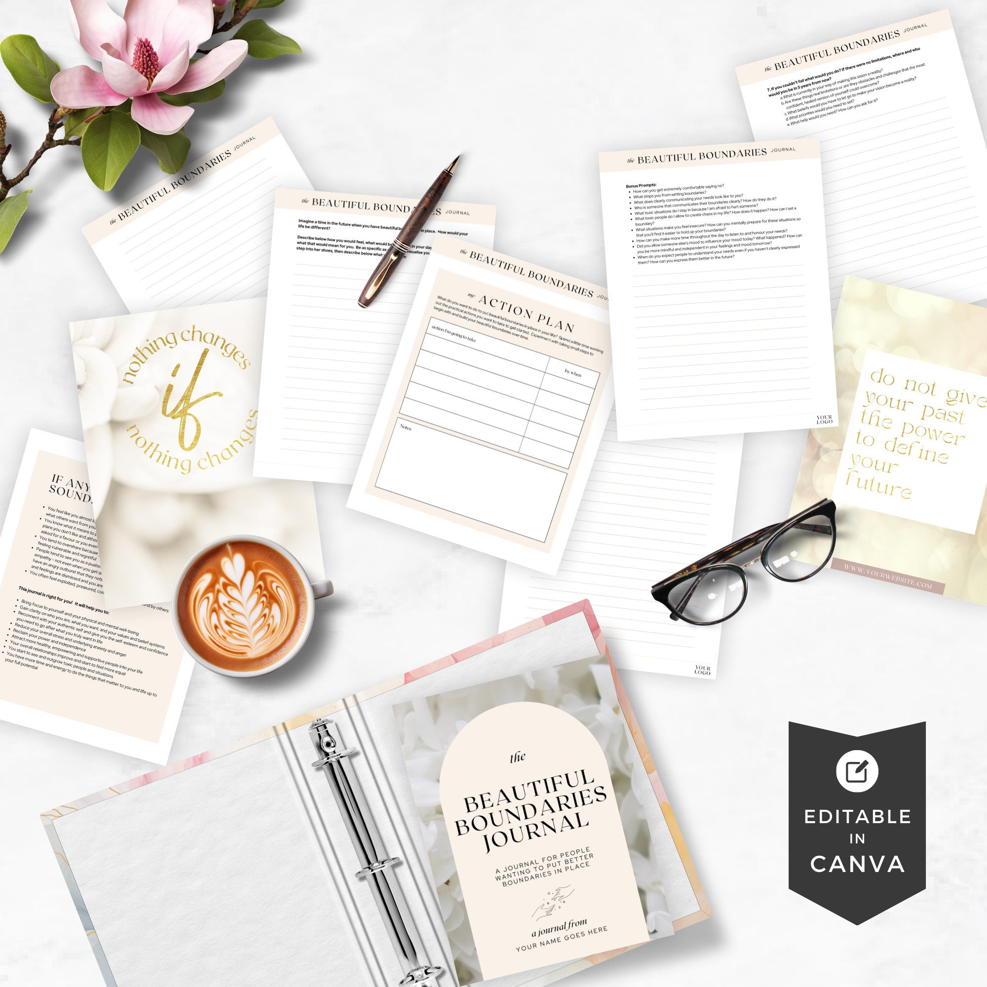 Lead Magnet Canva Template, Done for You Beautiful Boundaries Journal, Freebie, Ebook for ...