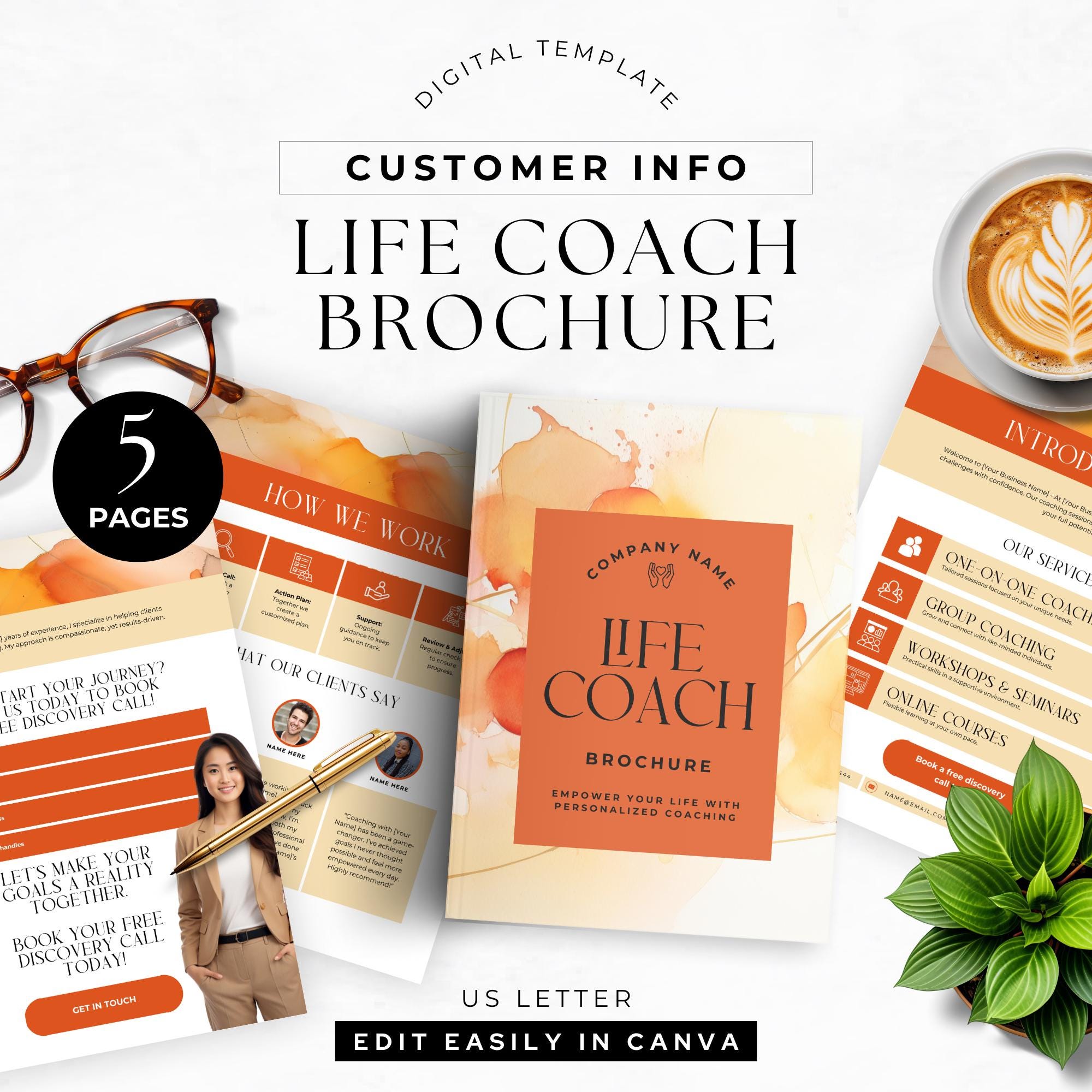 Editable Life Coach Brochure Template Promo Packet for New Clients Coaching Business Edit in ...