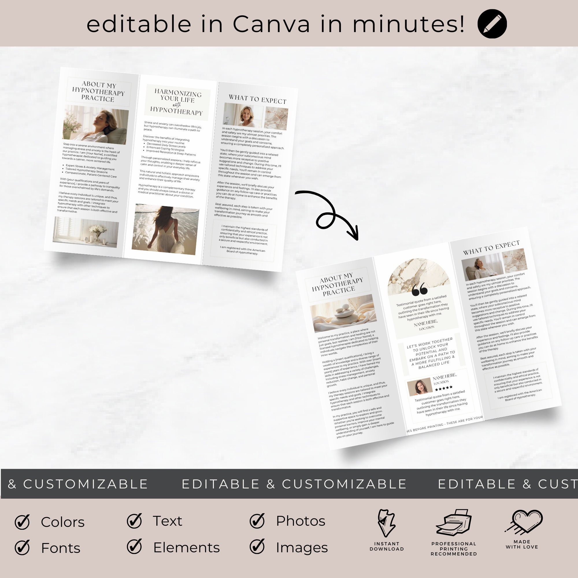 Tri Fold Leaflet Canva Template, Hypnotherapy for Stress and Anxiety, Hypnosis Brochure ...