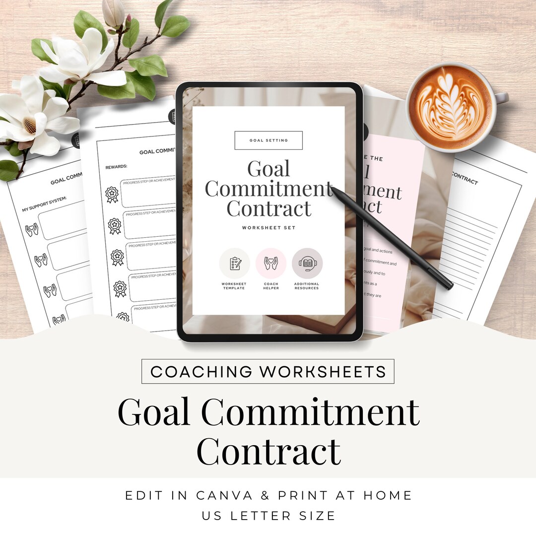 Mindset Coach Worksheet Goal Commitment Contract, Canva Template ...